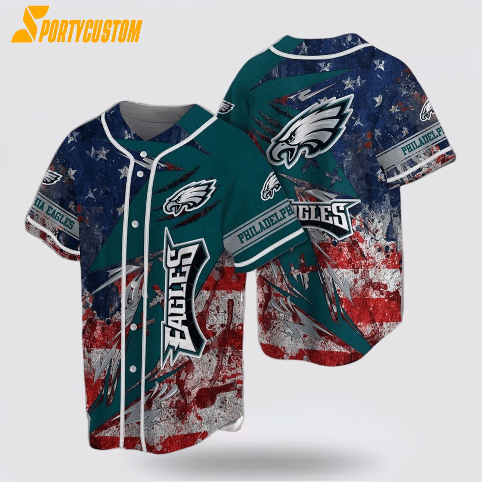 NFL Philadelphia Eagles Baseball Jersey Symbol American Flag Blue Red Green Jersey Shirt Elevate ...