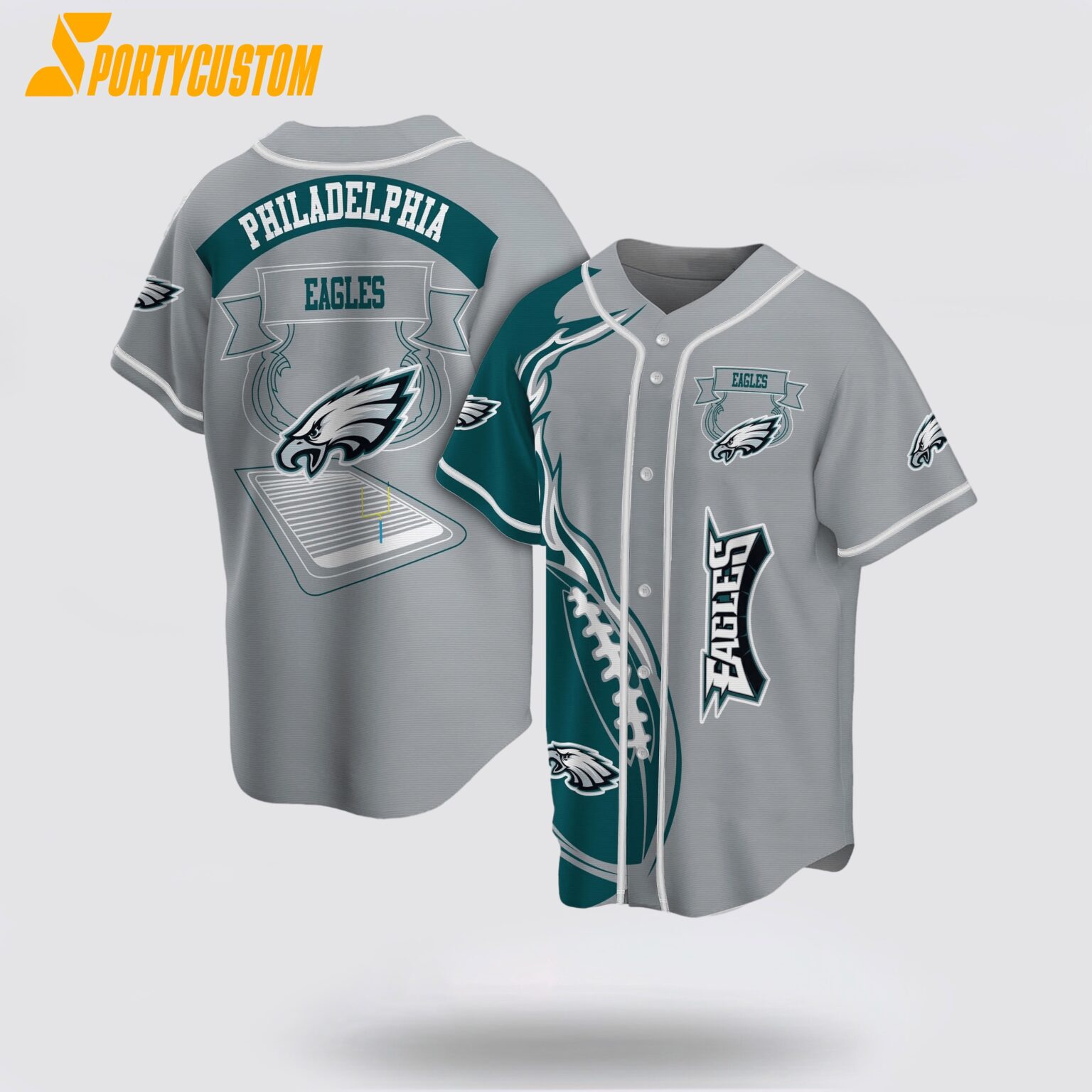 NFL Philadelphia Eagles Baseball Jersey Symbol Fire Rugby Ball Graphic ...